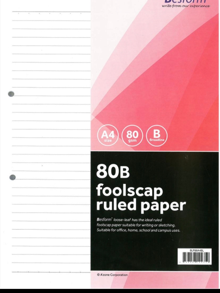Besform Foolscap Ruled Paper 80B/ A4 80gsm/ Broadline (80 Sheets) by ...