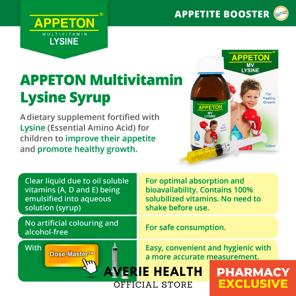 Appeton Multivitamin Lysine Syrup 120ml | Immunity Booster, Improve ...