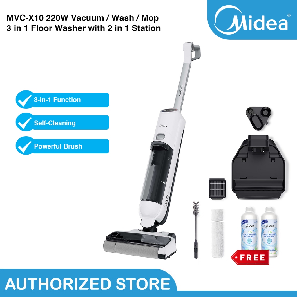 Midea MVC-X10 220W Vacuum /Wash/Mop, 3 in 1 Floor Washer with 2 in 1 ...