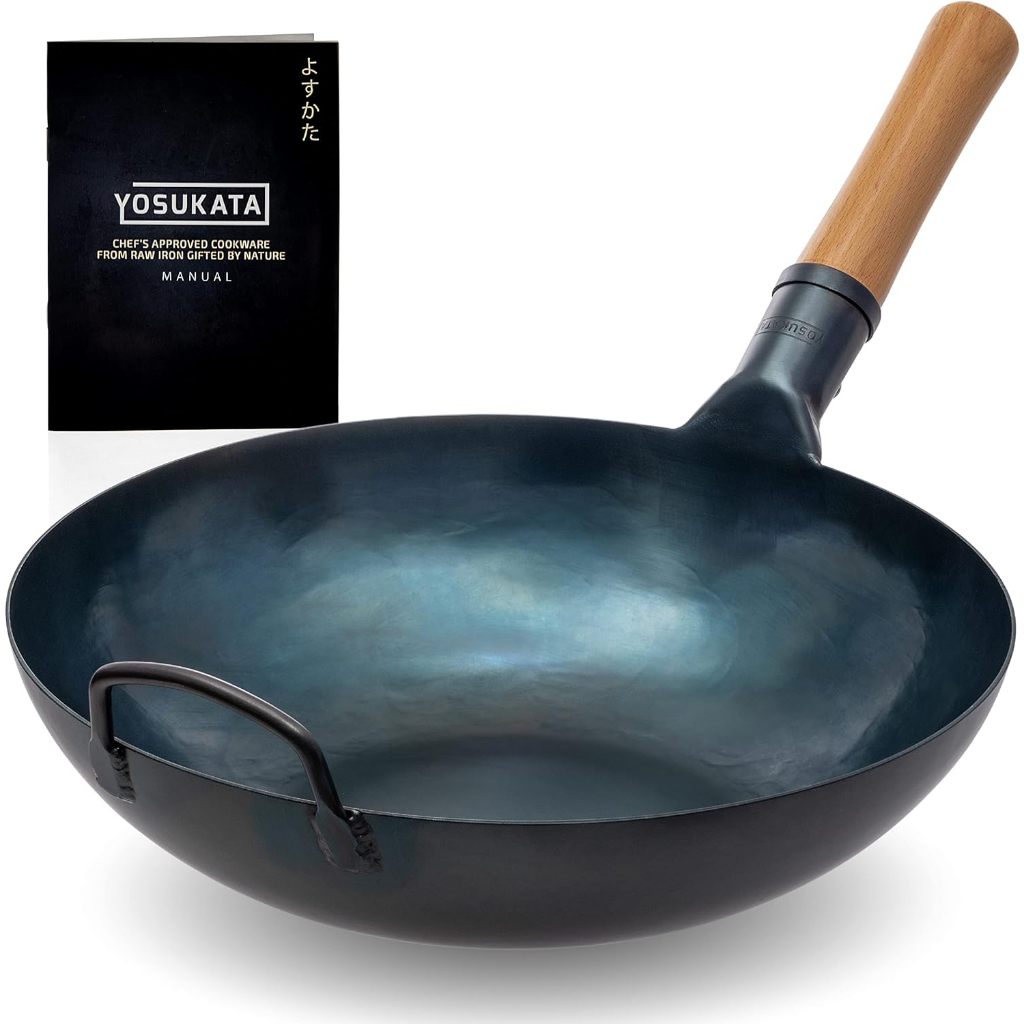 YOSUKATA Blue Round Bottom Wok Pan – 14"/36 cm Woks and Stir Fry Pans ...