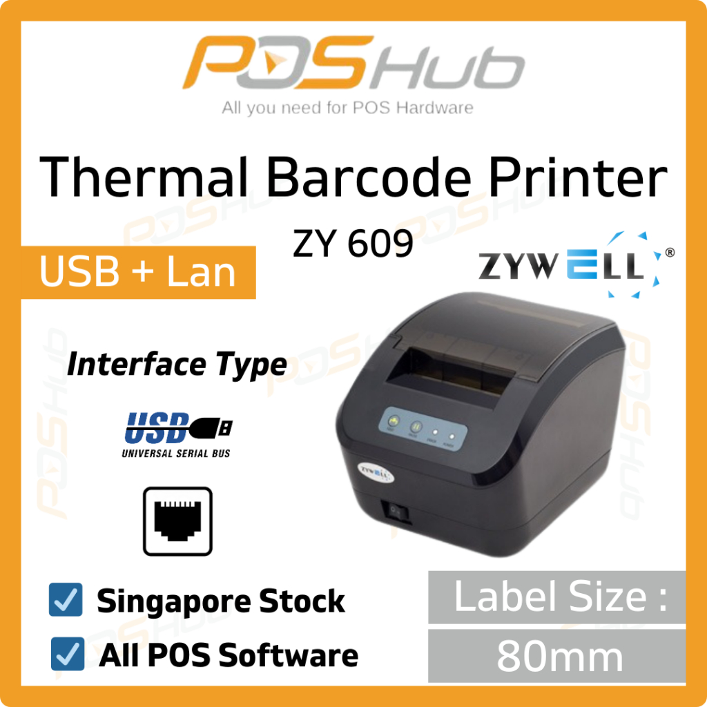 ZYWELL ZY609 80mm Thermal Barcode Label Sticker Printer (USB+LAN) RS232 ...