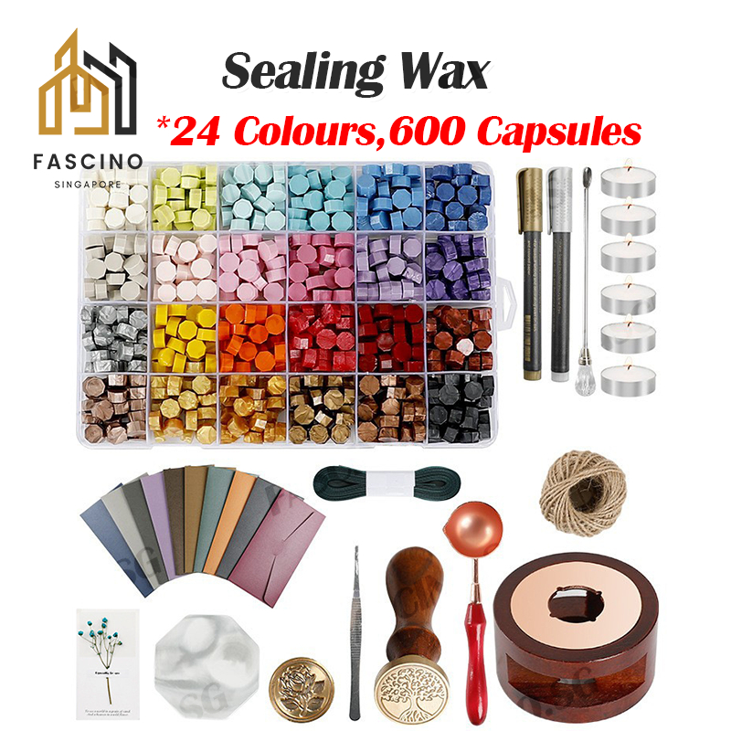 【SG】Wax Seal Stamp Kit Wax Letter Seal Kit with 24 Colors 600 Pcs Wax ...