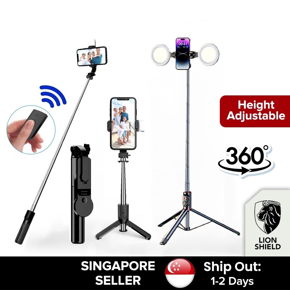 (SG) LionShield 360° Rotating Selfie Stick Tripod with Bluetooth Remote ...