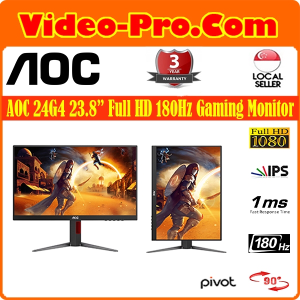 AOC 24G4 23.8Inch 1ms MPRT, 180Hz Gaming Monitor A-Sync, DisplayPort/HDMI/VGA | Shopee Singapore