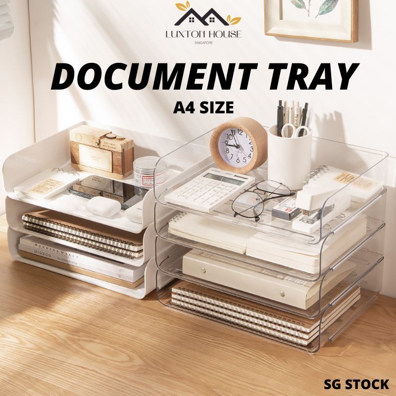 {SG} A4 Stackable Document Tray Clear Storage Tray Paper Organiser ...
