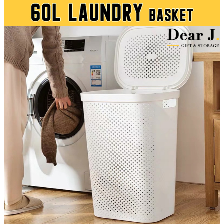 60L Laundry Basket with Lid (Dear J) | Shopee Singapore