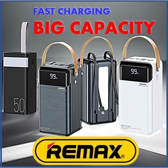 AUTHENTIC REMAX BIG CAPACITY Fast Charging Power Bank InBuilt Cable ...