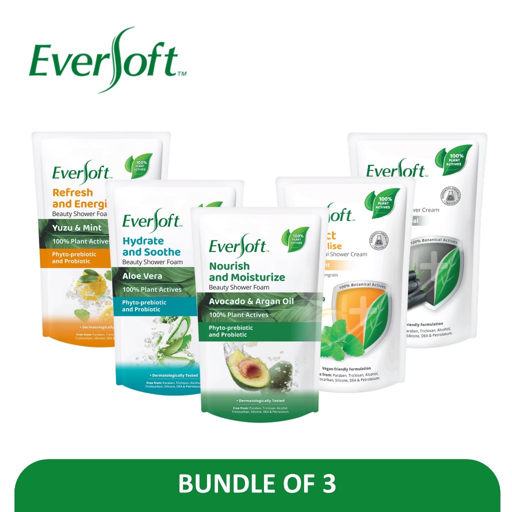 [Bundle of 3] EVERSOFT Botanical Extract / Anti-Bacterial Shower Foam ...