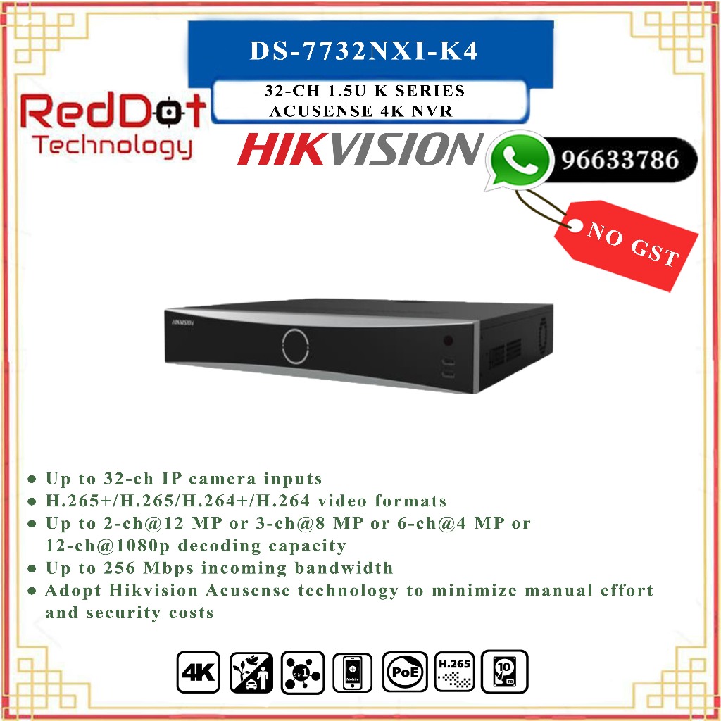 HIKVISION DS-7732NXI-K4 32-ch 1.5U K Series AcuSense 4K NVR (Local SG ...