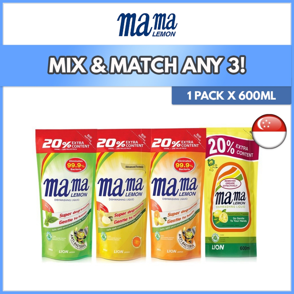 MAMA LEMON Dishwashing Liquid Refill 600ml, Citrus Green Tea Lemon Gold ...