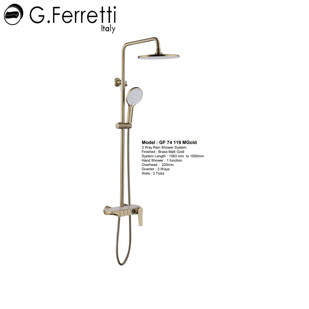 (SGLocal SUPPLIER)G.FERRETTI PainoKey Matt Gold Rain Shower Set w ...