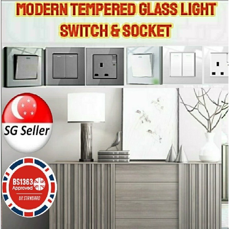 [SG Seller] Light Switch & Socket Tempered Glass Dark Silver/White ...