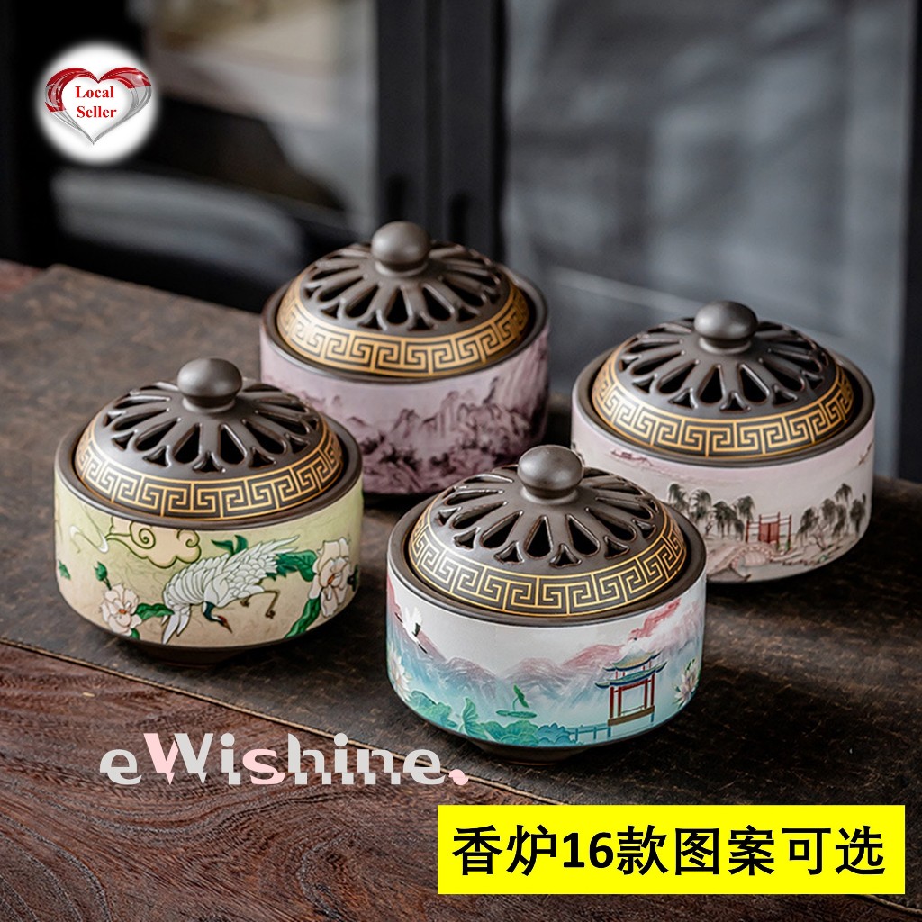 Exquisite Enamel Beauty Design Ceramic Carved Incense Burner comes with ...