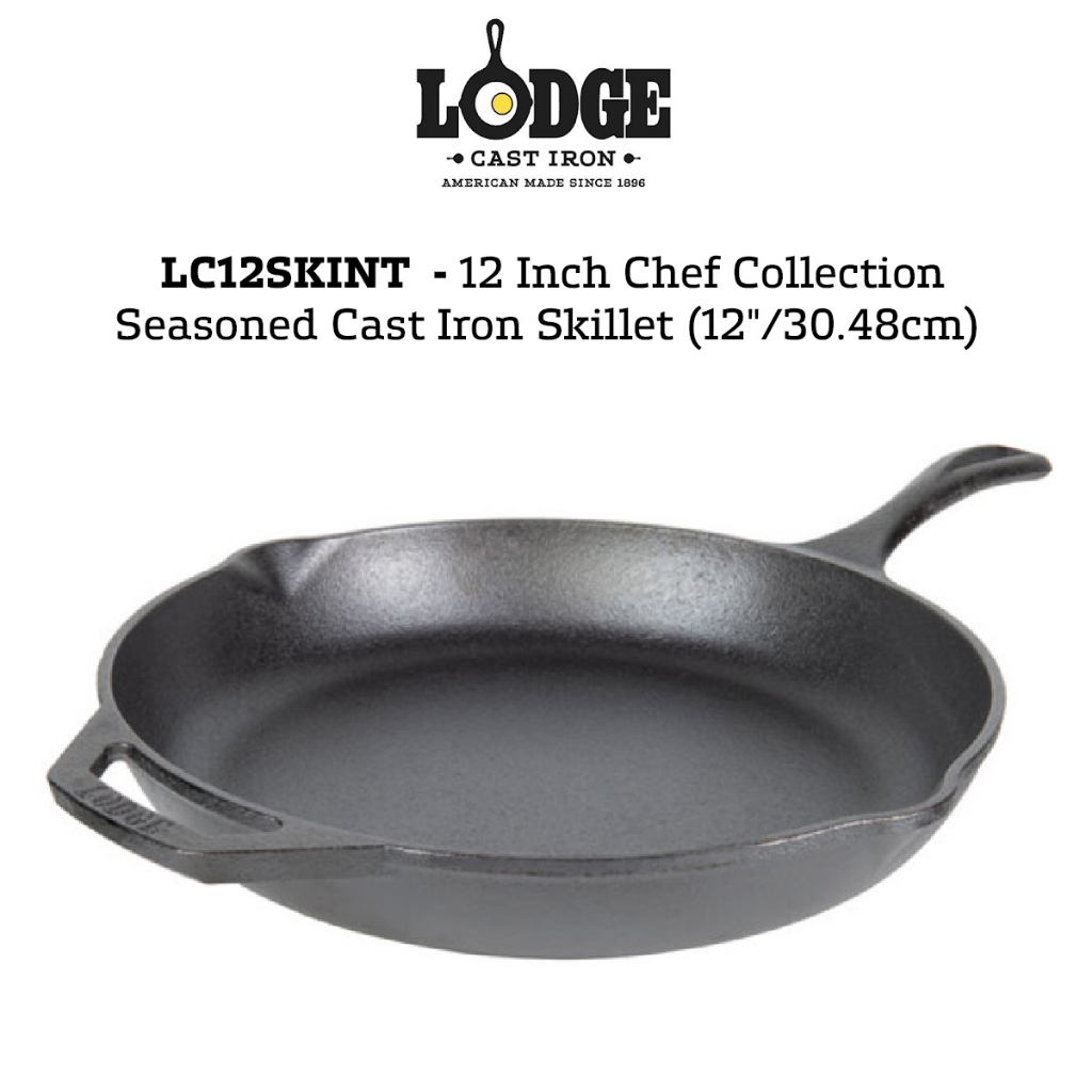 LC12SKINT - Lodge Chef Collection Seasoned Cast Iron Skillet (12"/30 ...