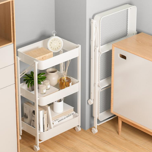 Multi-Purpose Foldable 3 Tier Storage Trolley Rolling Cart Home ...