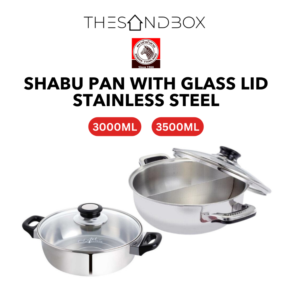 Zebra Shabu Pan with Glass Lid Stainless Steel [Hot Pot Steamboat Shabu ...