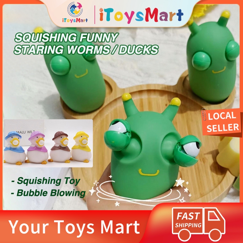 [SG TOYS]Squishing Funny Staring Worms/Blowing Bubble Duck ...