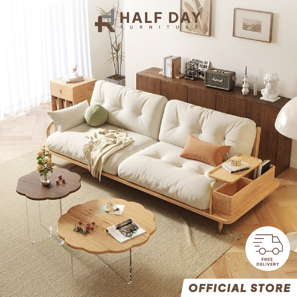 Halfday - Japanese Style Log Sofa Set Living Room, Solid Wood Straight ...