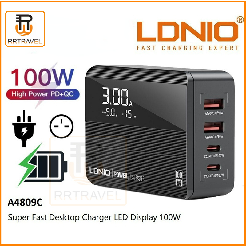 🔥LDNIO🔥 100W LED Display Desktop Charger PD Fast Charger With 2 USB-C ...
