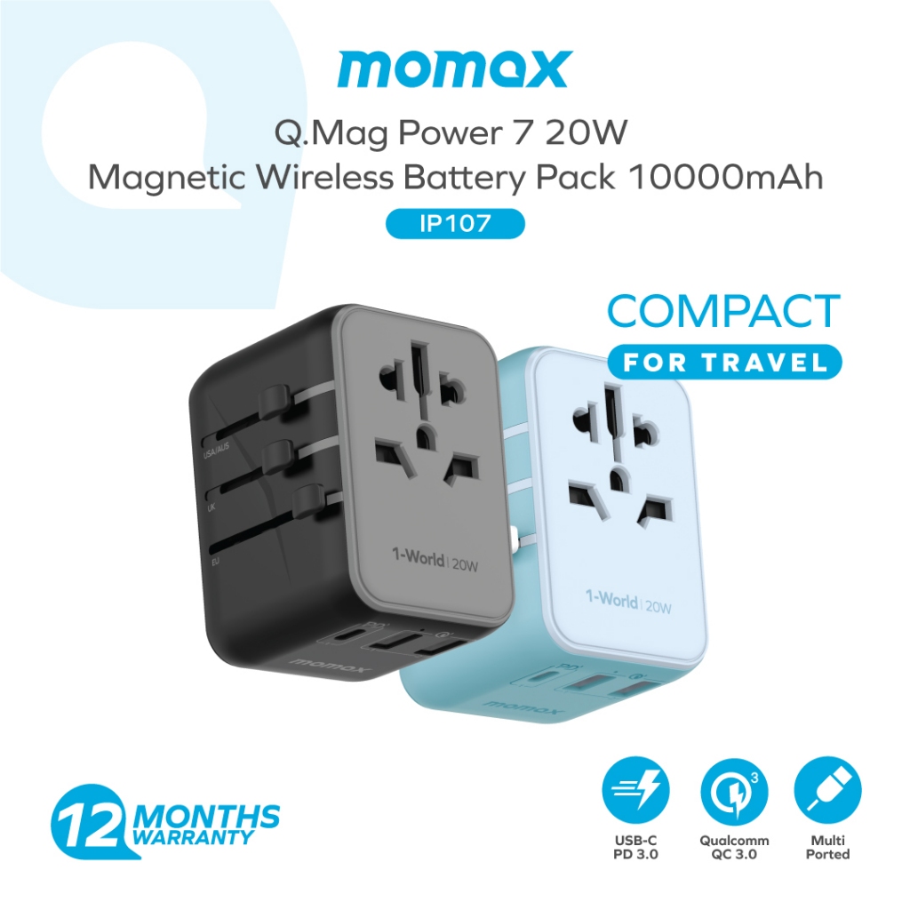 Momax UA11 1-World 20W 3-Port + AC Travel Adapter | Shopee Singapore