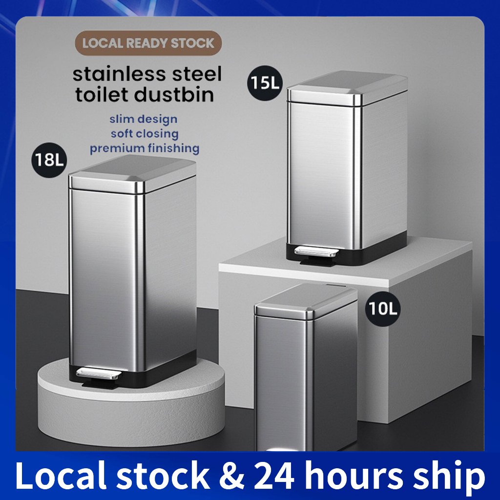 Stainless Steel Soft Closing Dustbin Trash Bin Rubbis With Foot Pedal ...