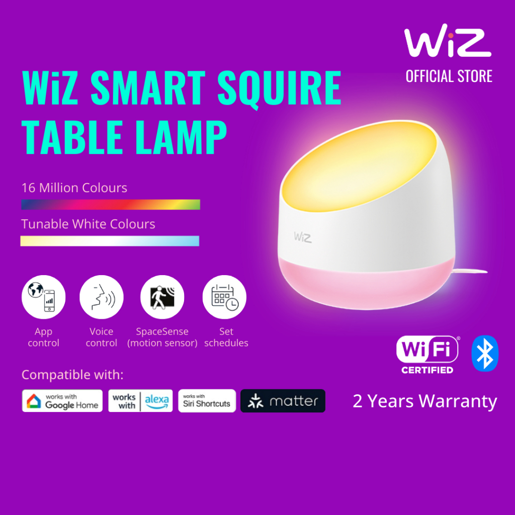 WiZ Squire Smart Wifi RGB Portable Table Lamp | Voice/ App Control (Google & Alexa) | Dual zone ...