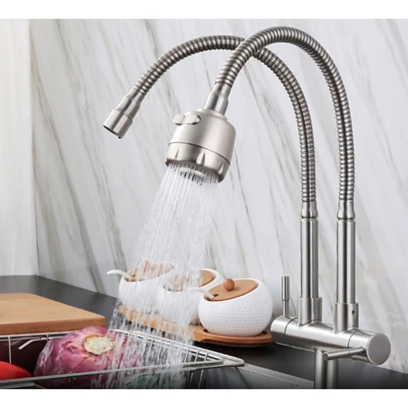 *SG Stock* 304 Stainless Steel Single Cold Water Tap Double Dual Spout ...