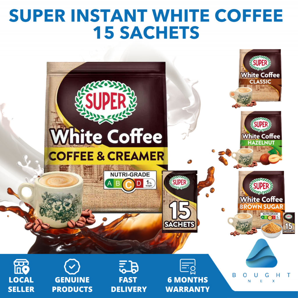SUPER Instant White Coffee Mix, 15 Sachets, Classic Brown Sugar & Hazelnut | Shopee Singapore
