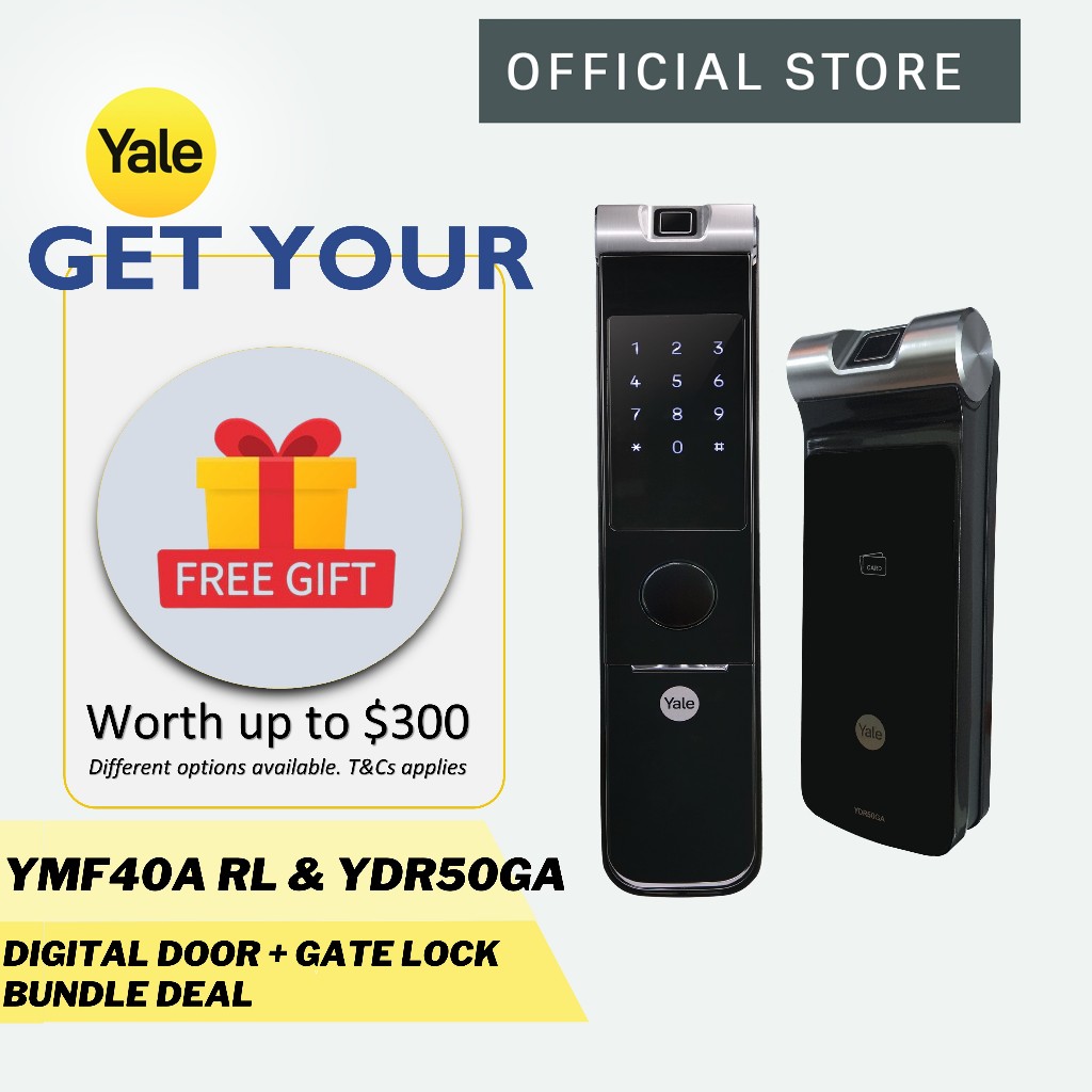 Yale YDR50GA Gate + YMF40A RL Door Digital Lock Bundle (COMES WITH FREE ...