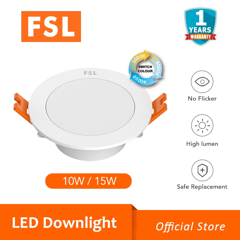 FSL Brand 3 Color LED Slim Round panel light downlight 6w/9w/15w Tri-Tone/3000K/4000K/6500K (1 ...