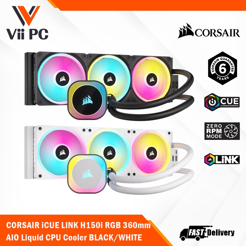 CORSAIR iCUE LINK H150i RGB BLACK/WHITE Liquid CPU Cooler - QX120 RGB ...