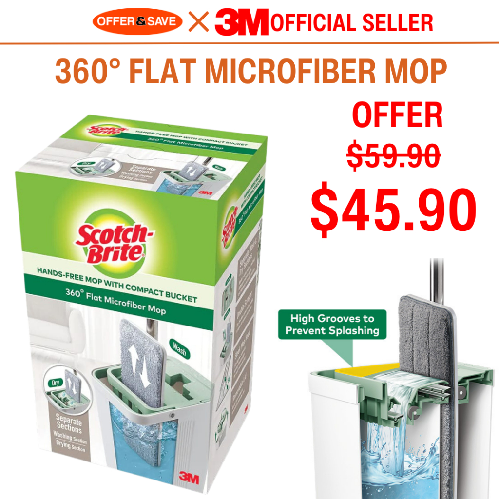 3M Scotch Brite Compact Hands-Free Flat Mop with Bucket | Shopee Singapore
