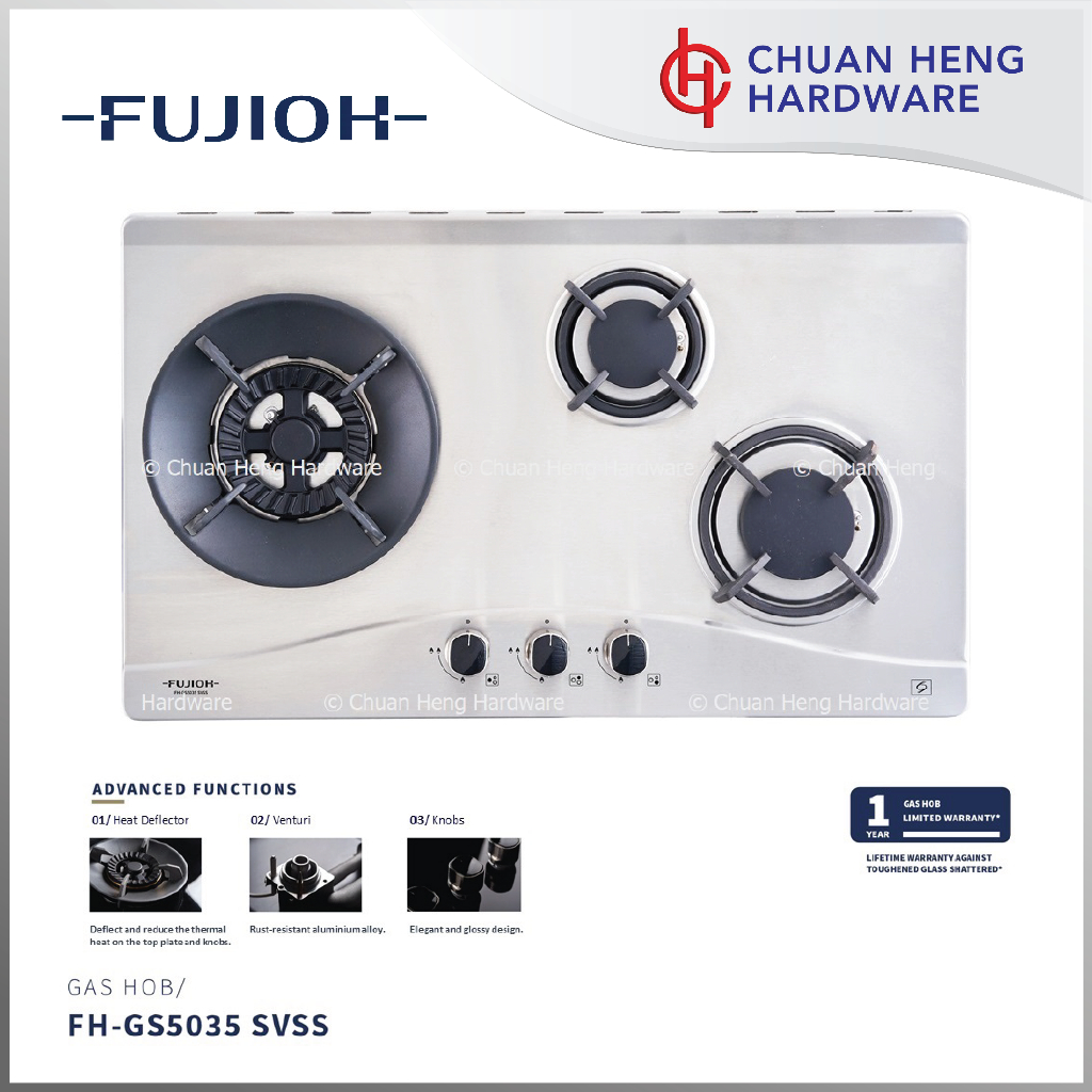 Fujioh FH-GS5035 3 Burner Gas Hob (Glass/Stainless Steel) | Shopee ...