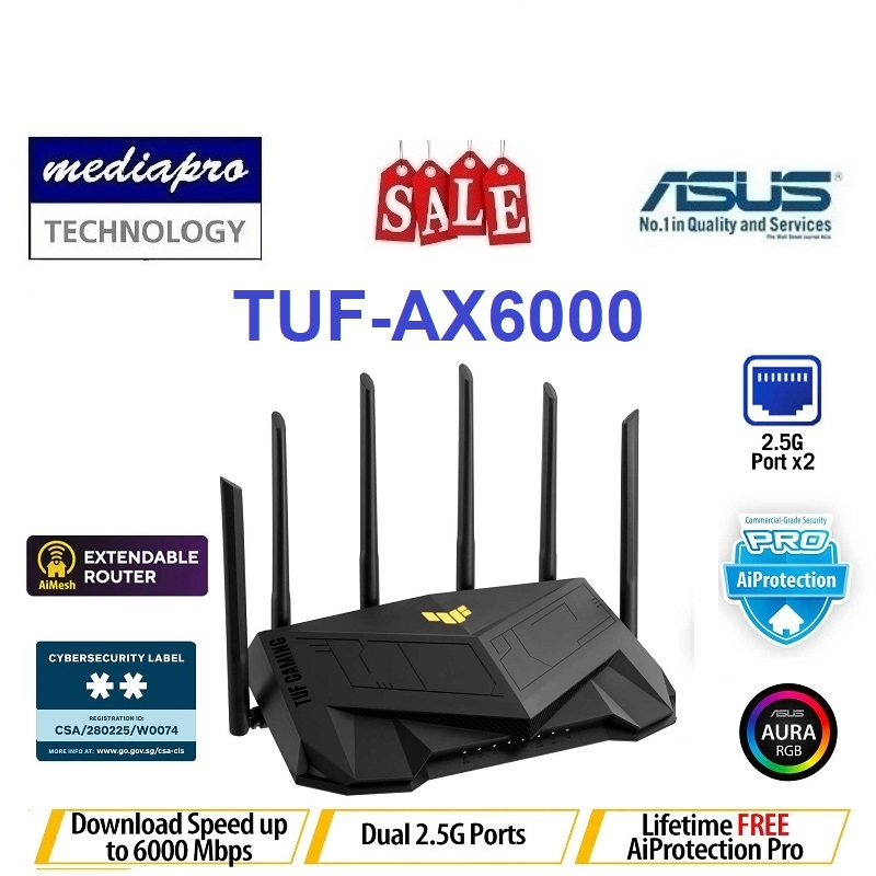 ASUS TUF-AX6000 TUF Gaming AX6000 Dual Band WiFi 6 Gaming Router, Dual ...