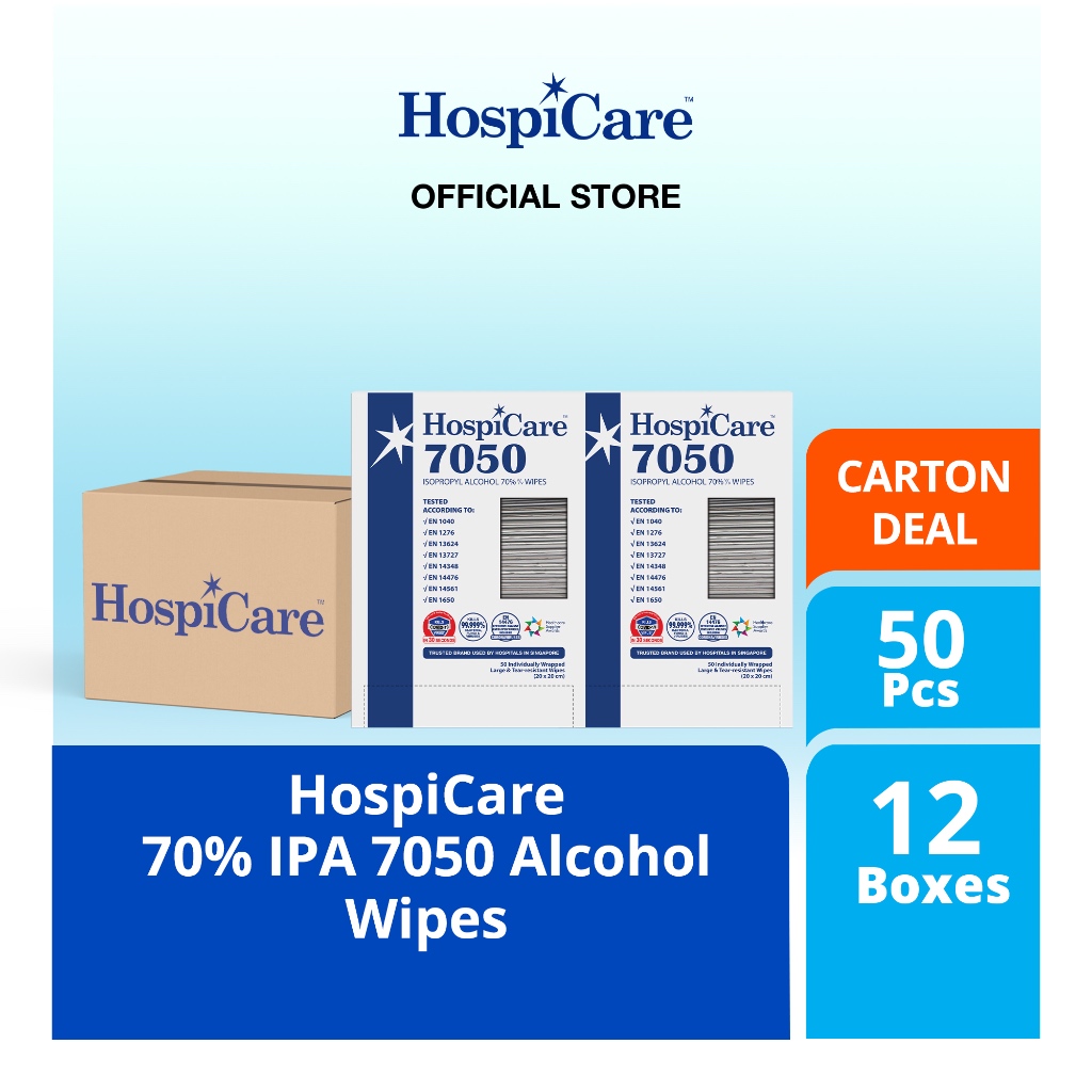 HospiCare 70% IPA 7050 Alcohol Wipes 50pcs (2 boxes or Carton Deals 12 ...
