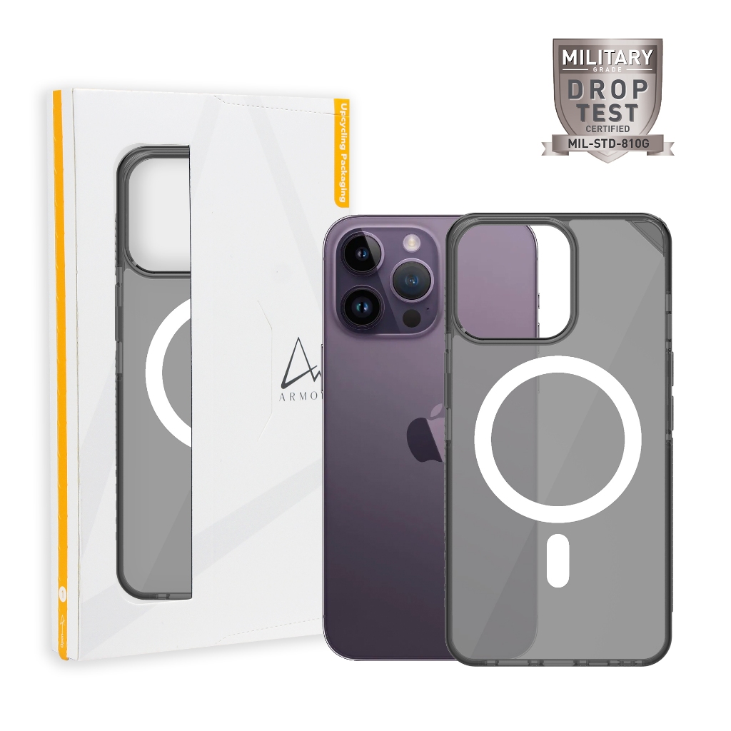 ARMOR Signature Magnetic Case for iPhone 14 / 13 Series, Crystal Grey with Grey Tape | Shopee ...