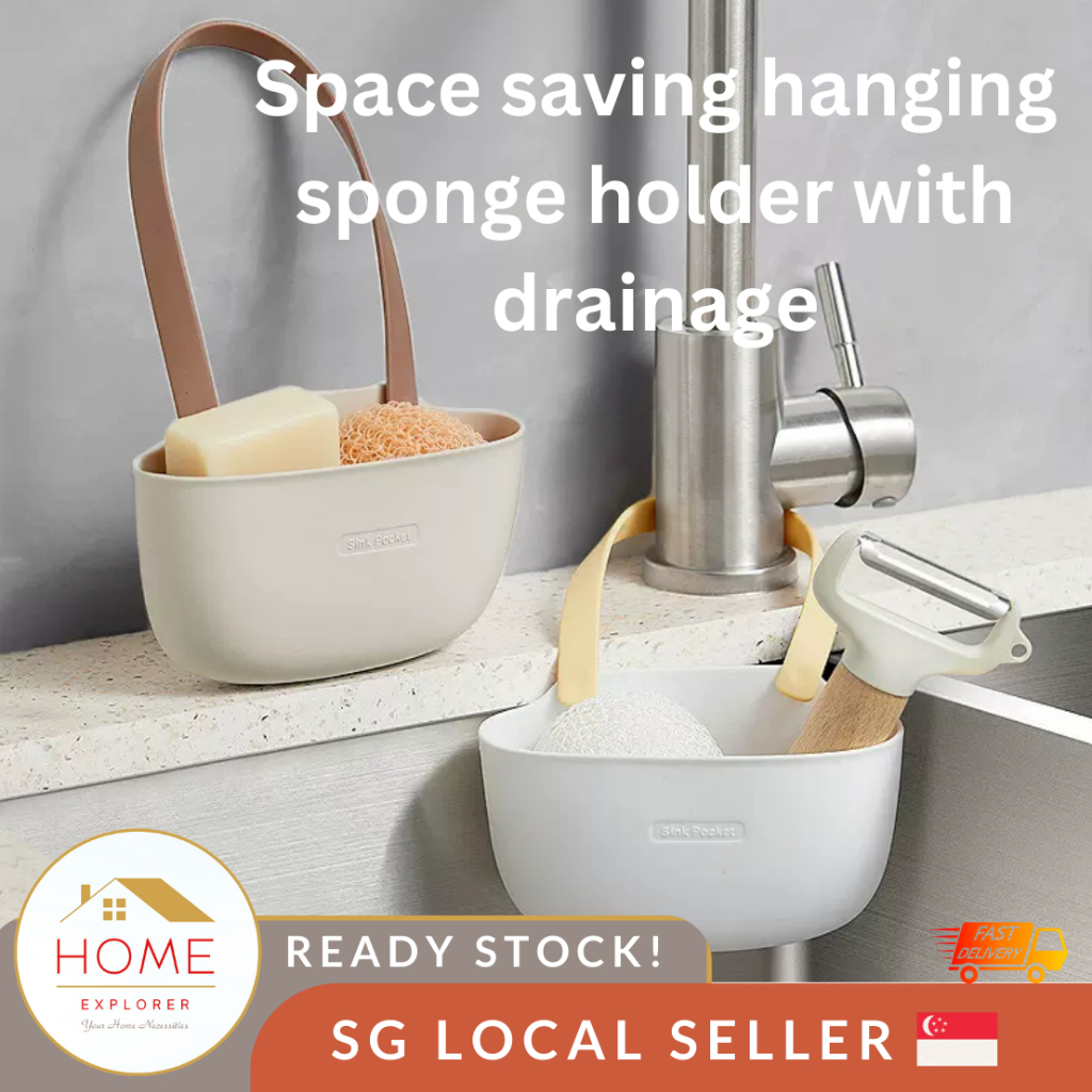 Space Saving Hanging Sponge Holder with Drainage Faucet Sink Bathroom ...