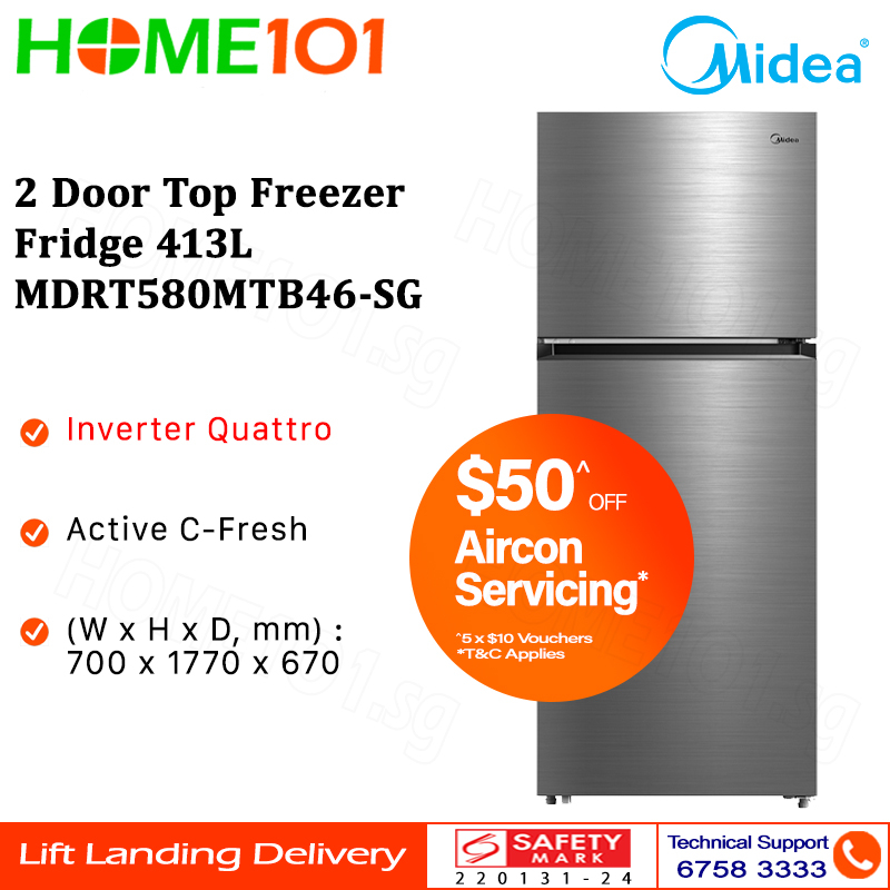 Midea 2 Door Top Freezer Fridge 413L MDRT580MTB || MDRT580MTB46-SG ...