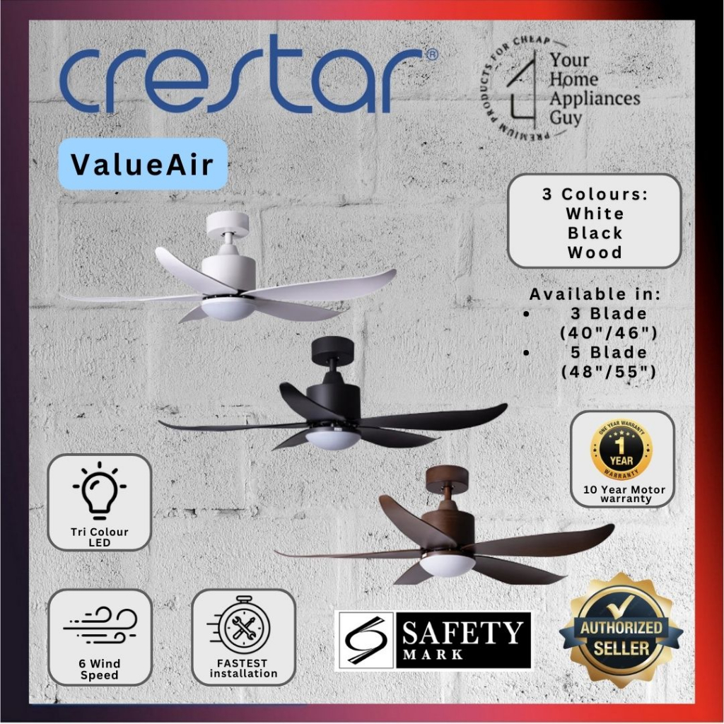Crestar ValueAir 40" , 46" , 48" , 55" Ceiling Fan With 3-Tone LED ...