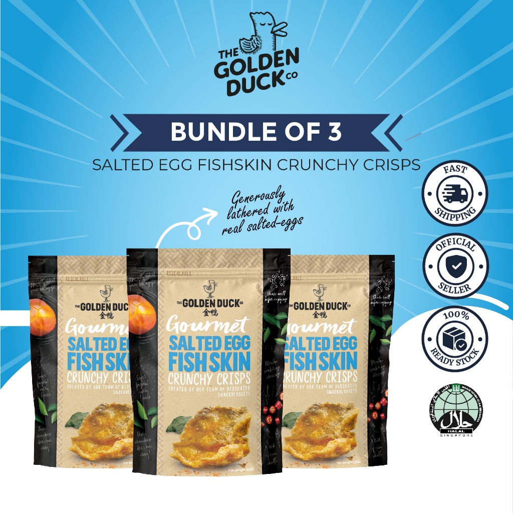 [Bundle of 3] The Golden Duck Salted Egg Fish Skin Crunchy Crisps ...