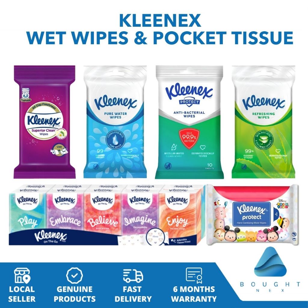 Kleenex Wet Wipes and Pocket Tissue 9s 10s 50s Soft Gentle Care ...