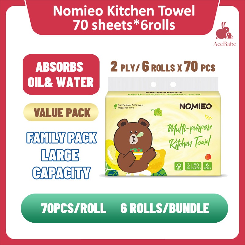 Nomieo Kitchen Towel Tissue Premium Quality 2-ply, 70 sheets*6rolls ...