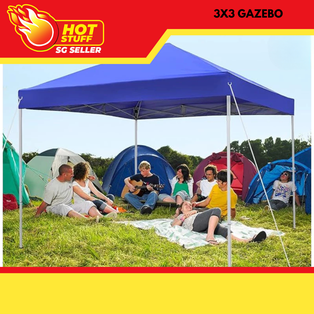 [SG SELLER] Foldable Gazebo Canopy Canvas Retractable 3x3M Steel Stand ...
