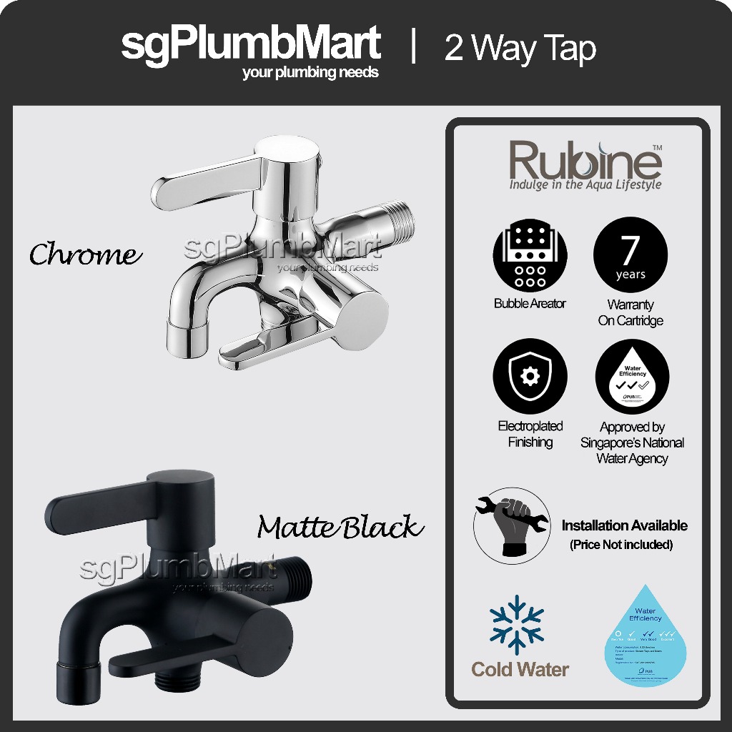 Rubine x sgPlumbMart Alta Chrome/Matte Black 2 Way Tap Shower Tap Two ...