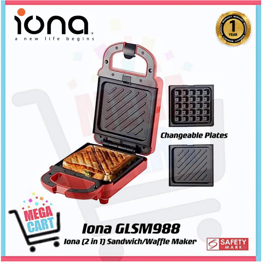 IONA GLSM988 | GLSM 988 (2 in 1) Electric Sandwich & Waffle Maker (1 ...