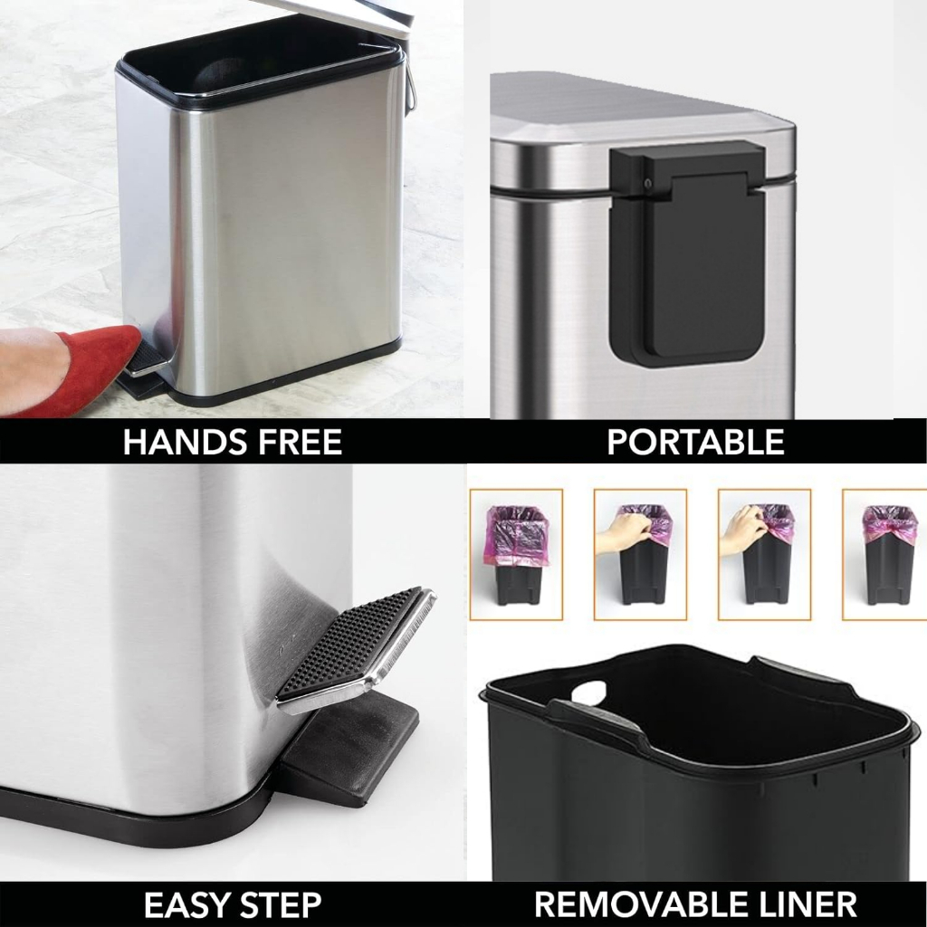 Stainless Steel Dustbin with Lid Soft Closing Rubbish Bin Large Trash ...