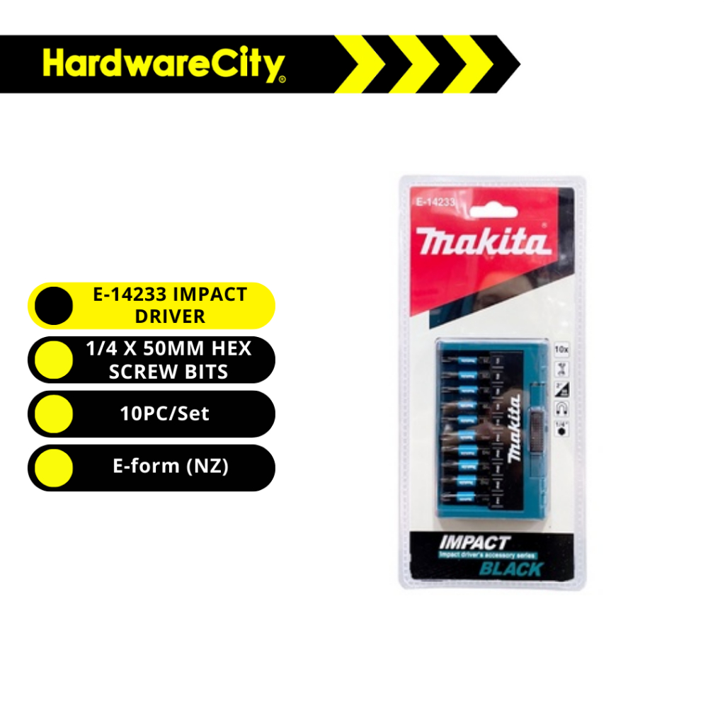 Makita E-14233 IMPACT DRIVER 1/4 X 50MM HEX SCREW BITS 10PC/Set ...