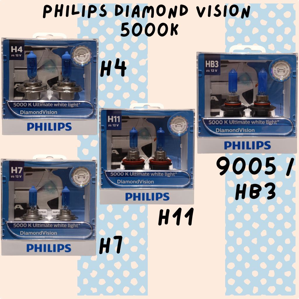 Philips Diamond Vision 5000K White Light H4 H7 H11 9005/HB3 ...