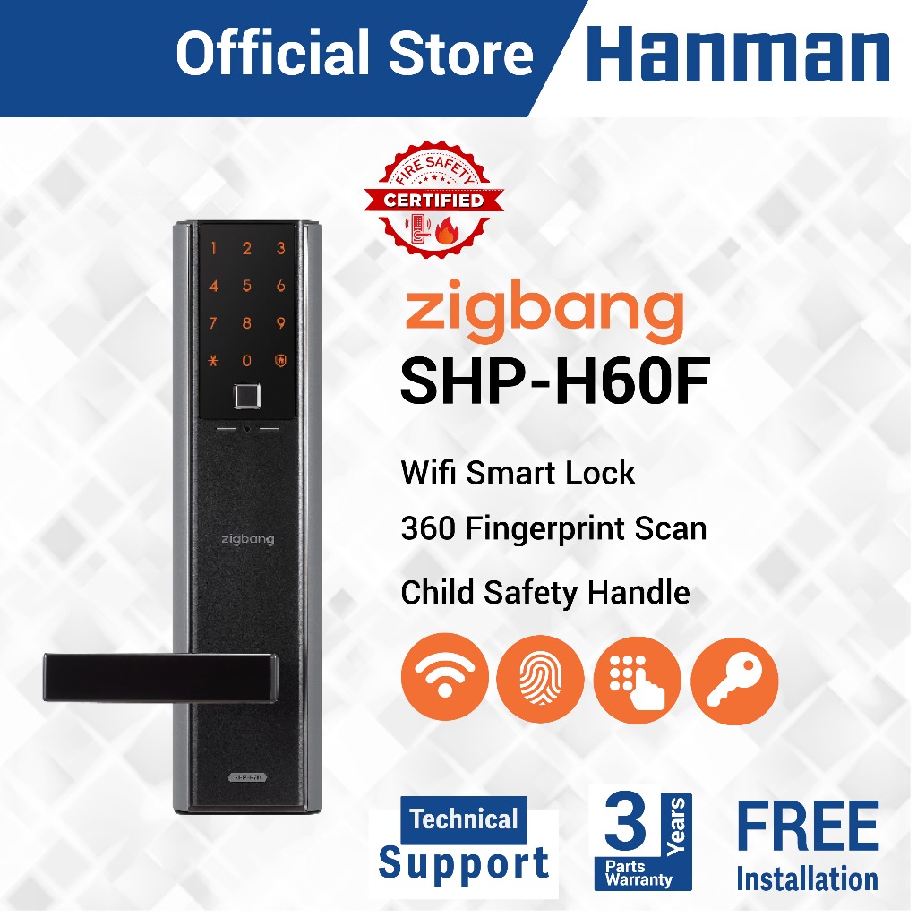 ZIGBANG SHP-H60F WIFI DIGITAL LOCK. FINGERPRINT/PIN/KEY+WIFI APP(FREE ...