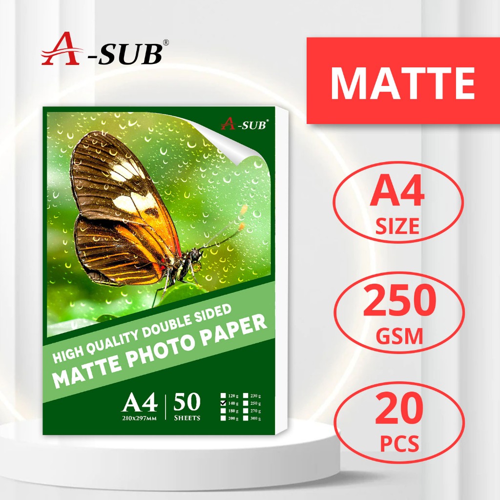 【Double Matte 250gsm】A-SUB Double-Sided A4 Matte Photo Paper 250gsm ...